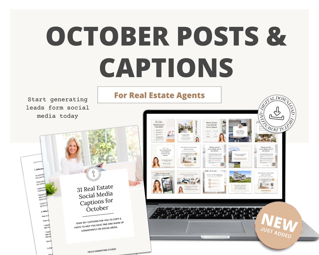 October Real Estate Captions & 31 Matching Real Estate Canva Posts ...