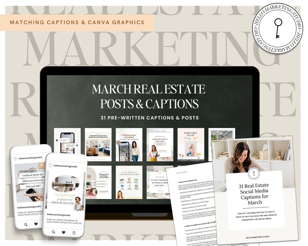 March Real Estate Captions & 31 Matching Real Estate Canva Posts | Real ...
