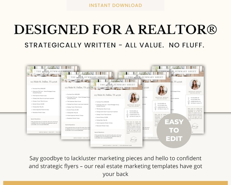 Offer Summary Cover Sheet | Real Estate Marketing | Multiple Offer ...