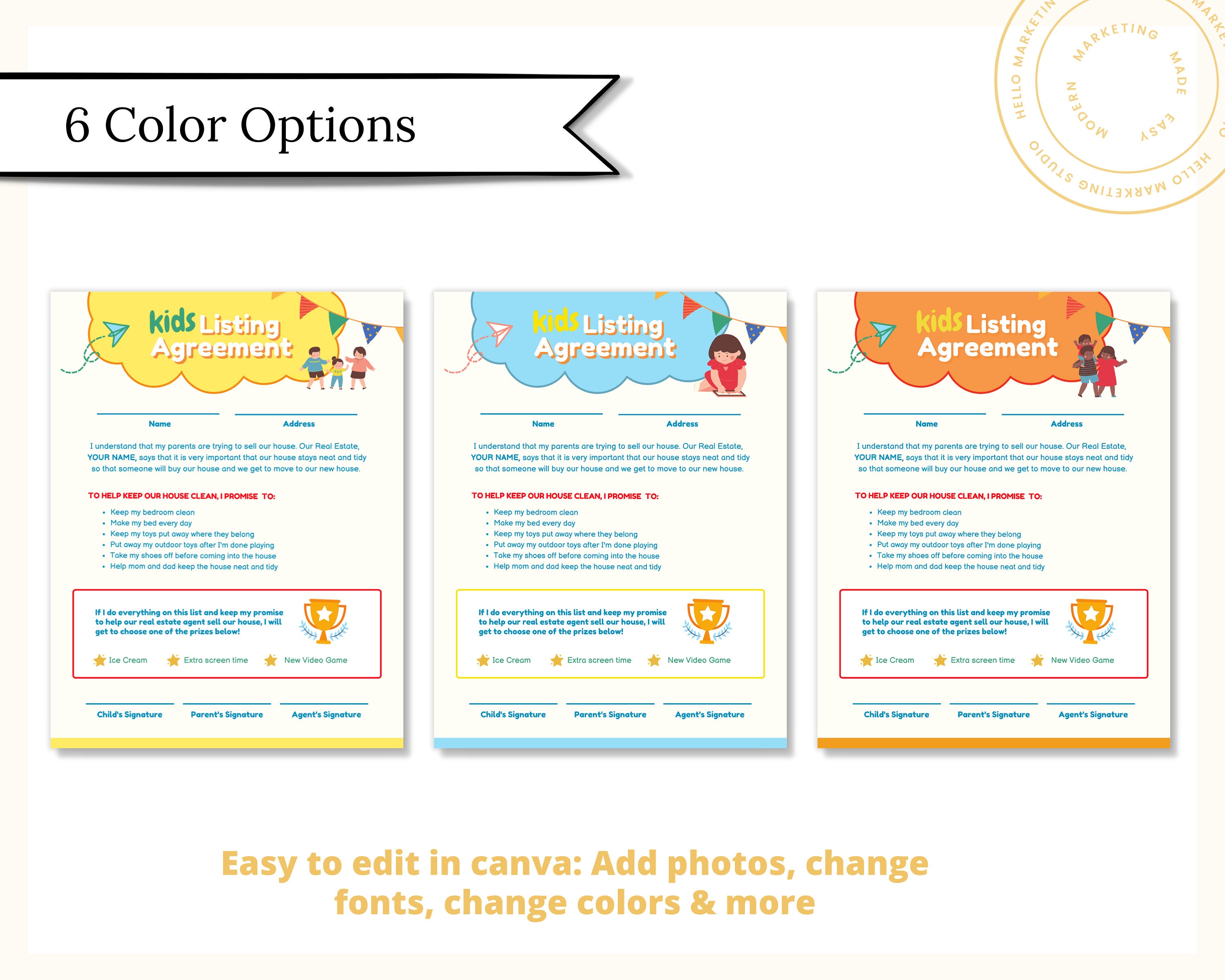 Real Estate Kids Listing Agreement Real Estate Marketing - Etsy