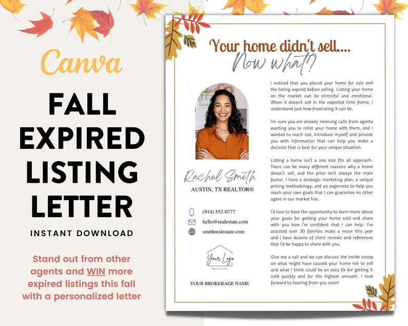 Fall Real Estate Expired Listing Flyer | Real Estate Marketing | Canva ...