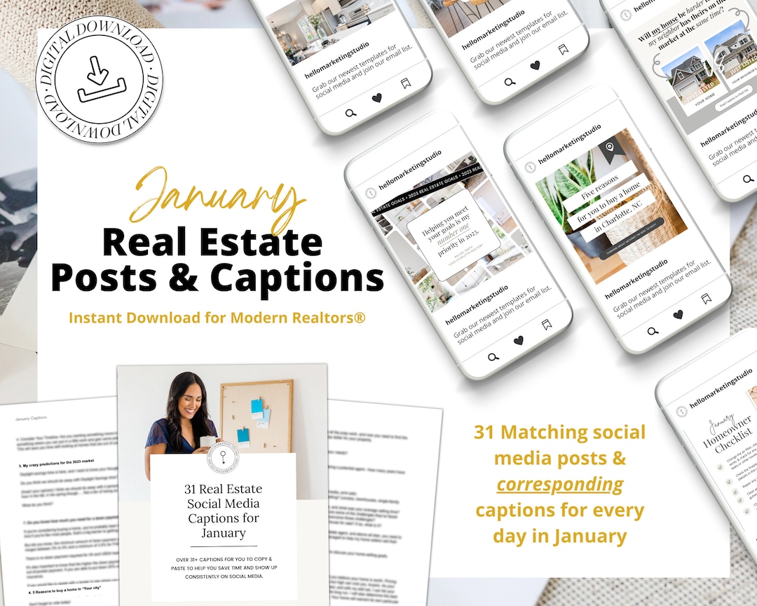 January Real Estate Captions & 31 Matching Real Estate Canva Posts ...
