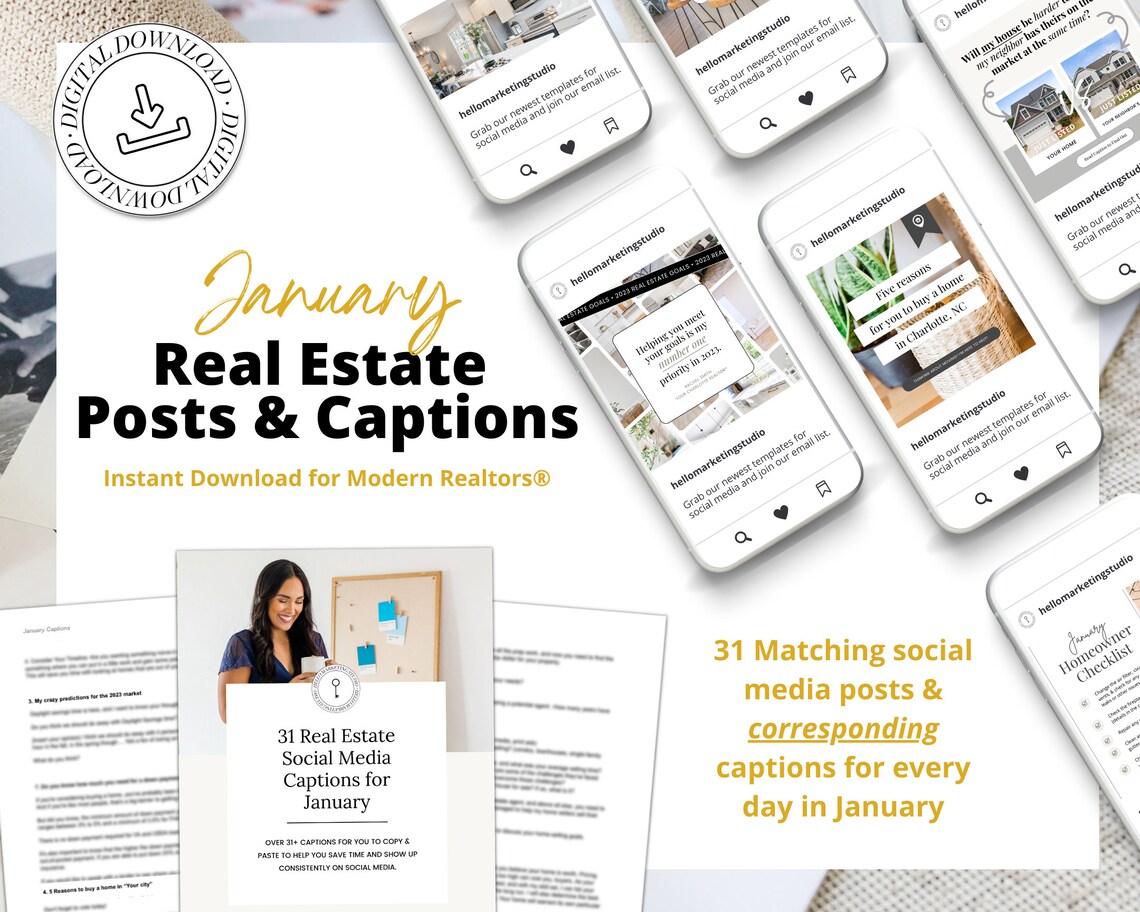 January Real Estate Captions & 31 Matching Real Estate Canva - Etsy
