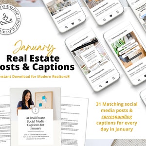 January Real Estate Captions & 31 Matching Real Estate Canva Posts ...