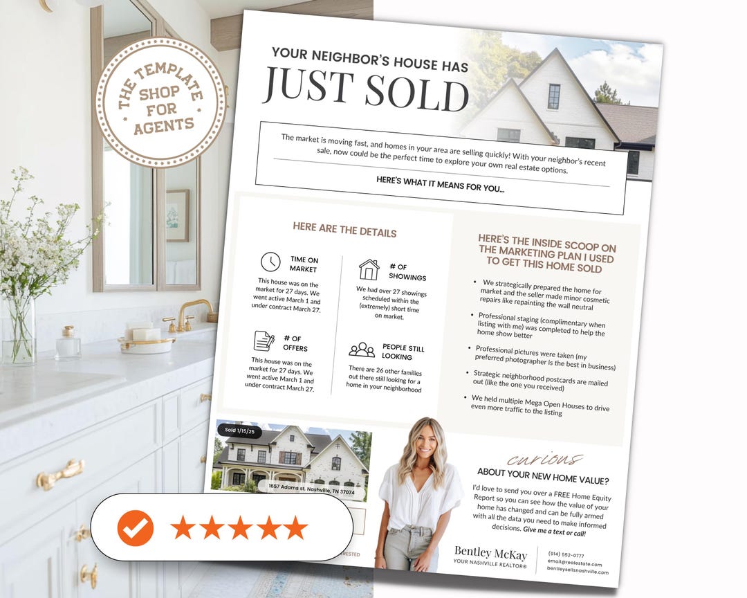 Real Estate Sold Neighbor's House Flyer | Just Sold Letter | Real ...