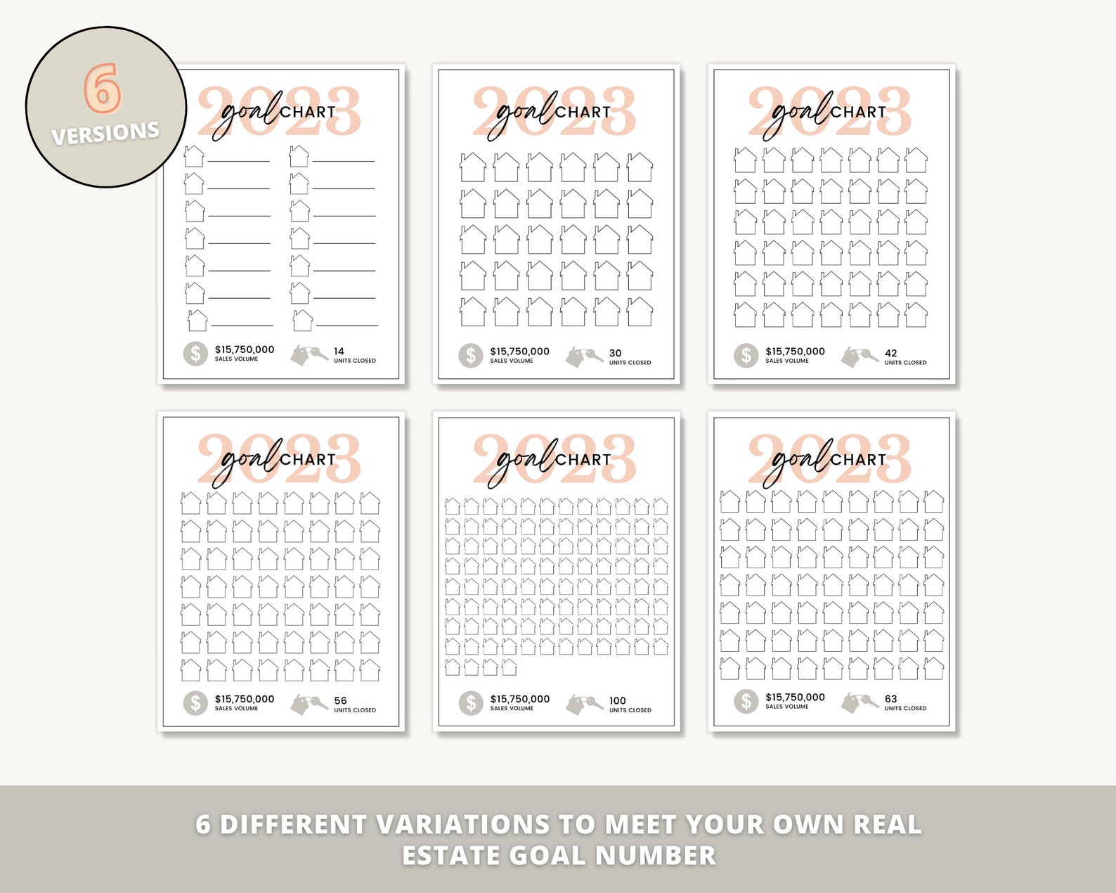 Real Estate Goal Chart | Printable Real Estate Goal Tracker | 2023 New ...