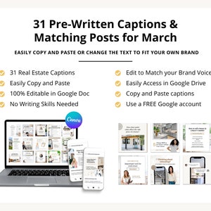 March Real Estate Captions & 31 Matching Real Estate Canva Posts | Real ...