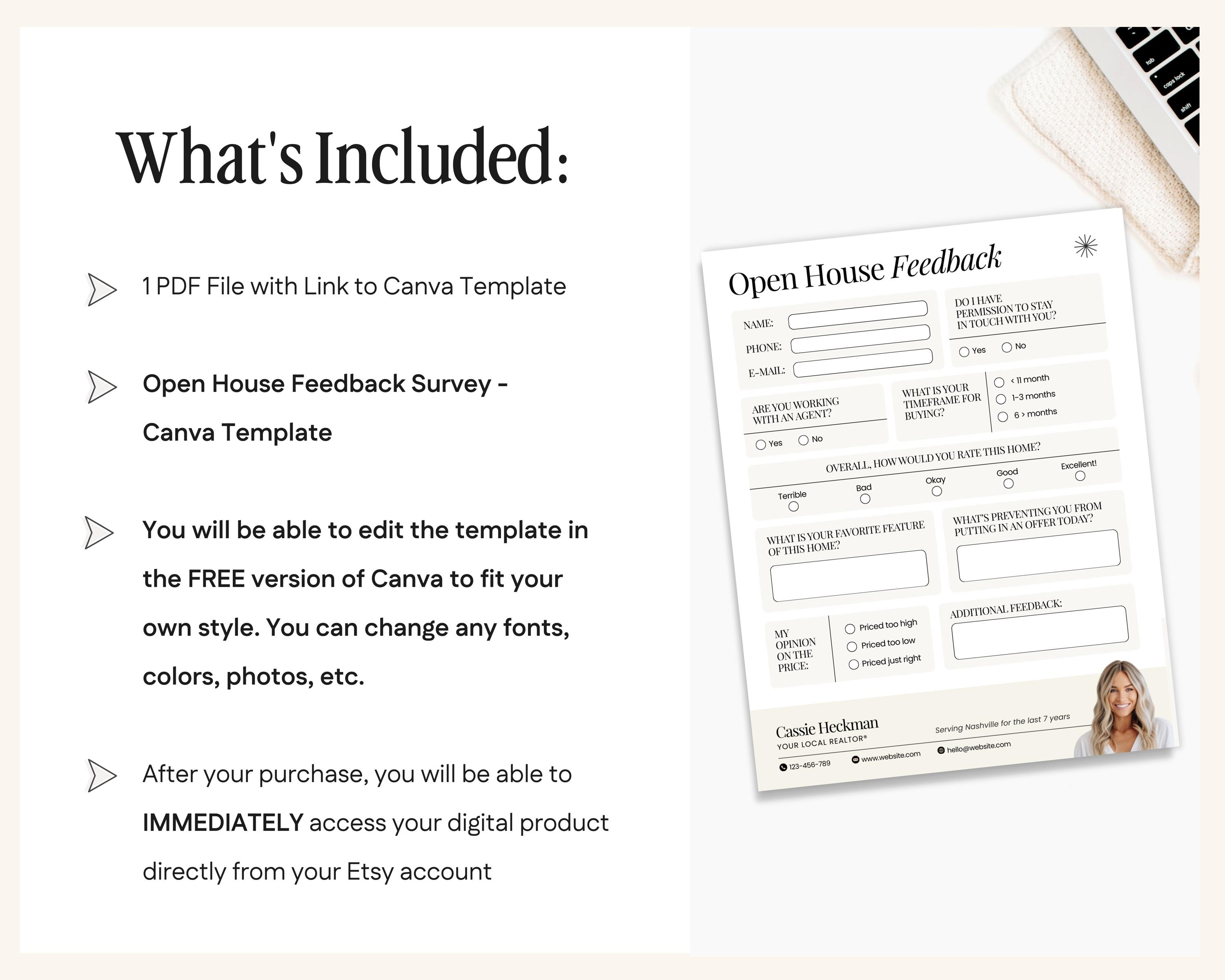 Open House Feedback Sheet | Agent Marketing Materials | Open House Sign ...