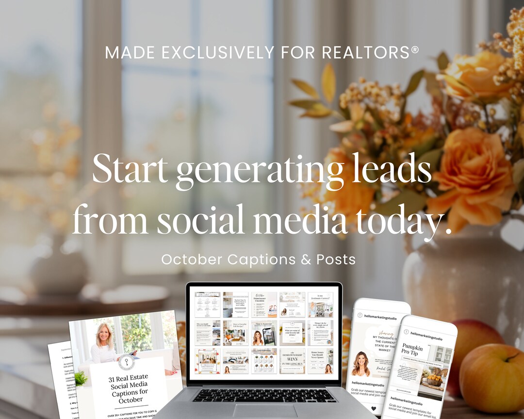 October Real Estate Captions & 31 Matching Real Estate Canva Posts ...