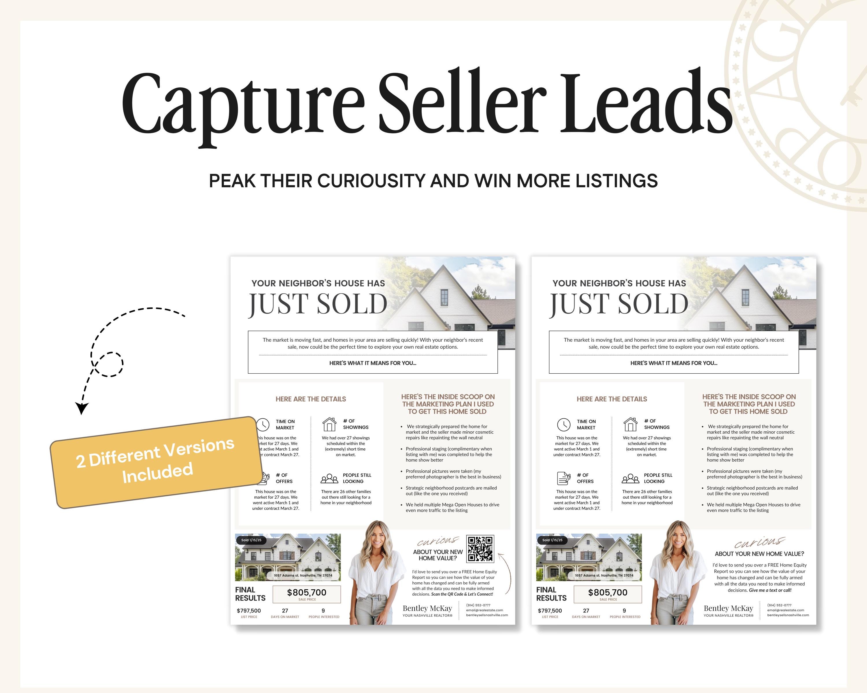 Real Estate Sold Neighbor's House Flyer | Just Sold Letter | Real ...