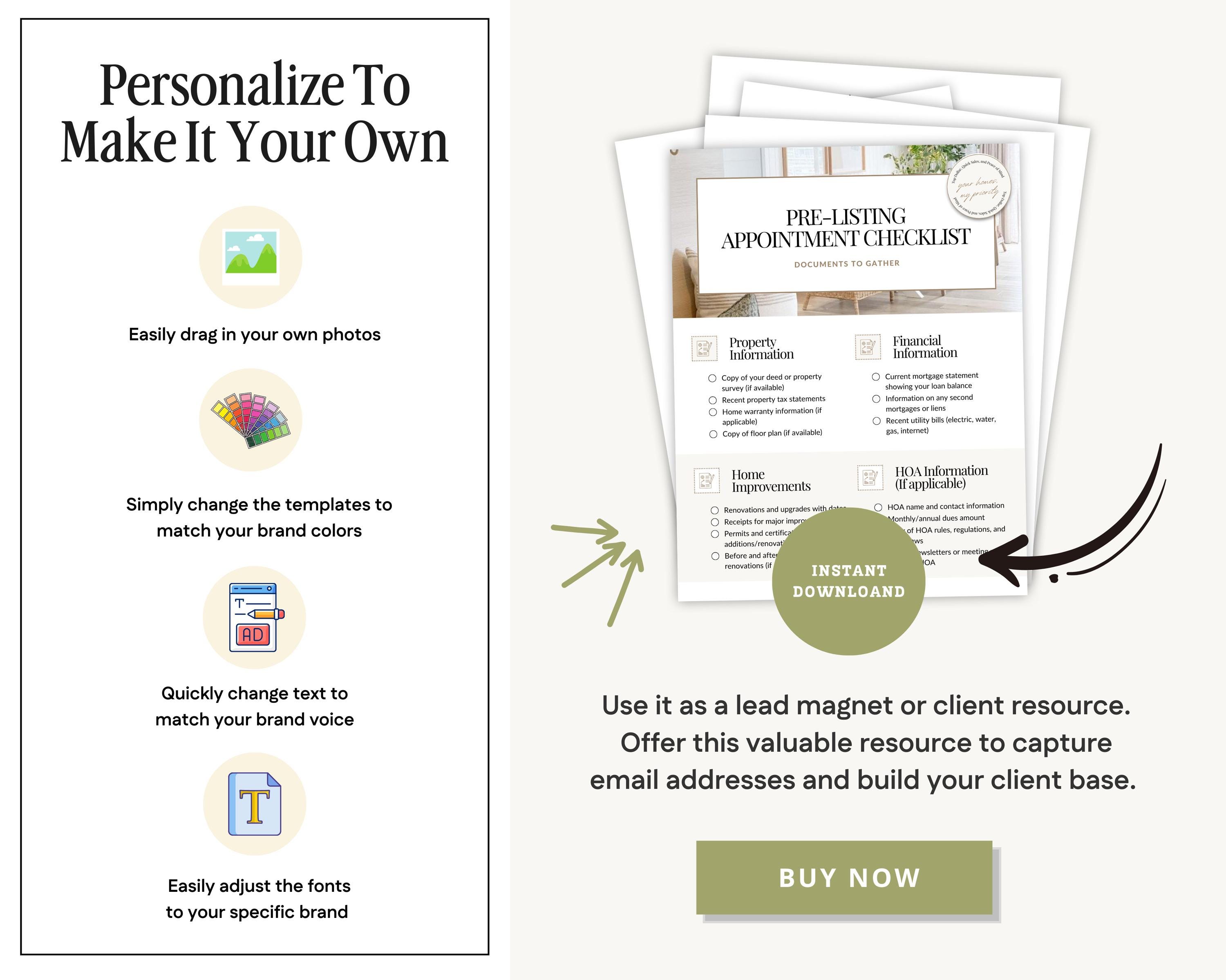 Pre-listing Appointment Checklist | Listing Presentation Prep | Canva ...