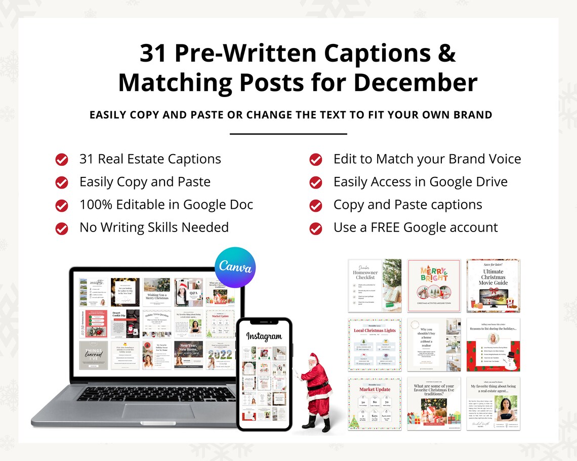 December Real Estate Captions & 31 Matching Real Estate Canva Posts ...