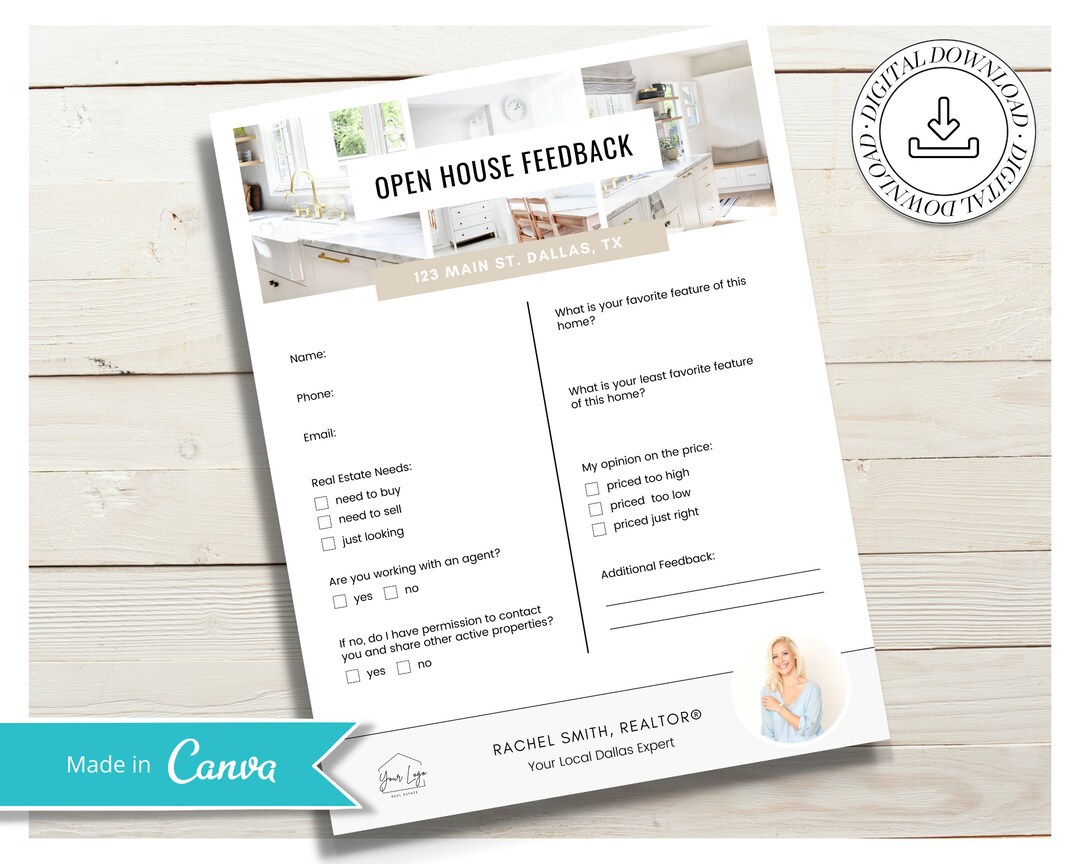 Open House Feedback Sheet | Agent Marketing Materials | Open House Sign ...