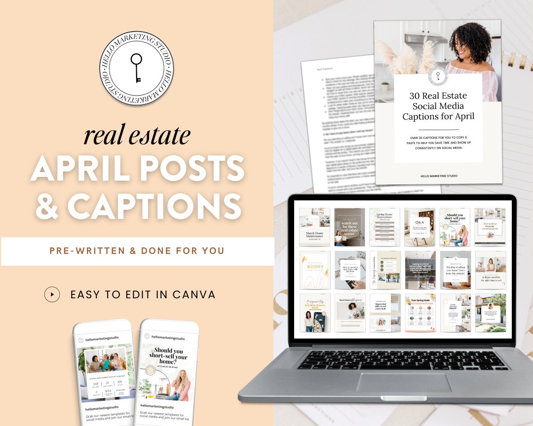 April Real Estate Captions & 30 Matching Real Estate Canva Posts | Real ...
