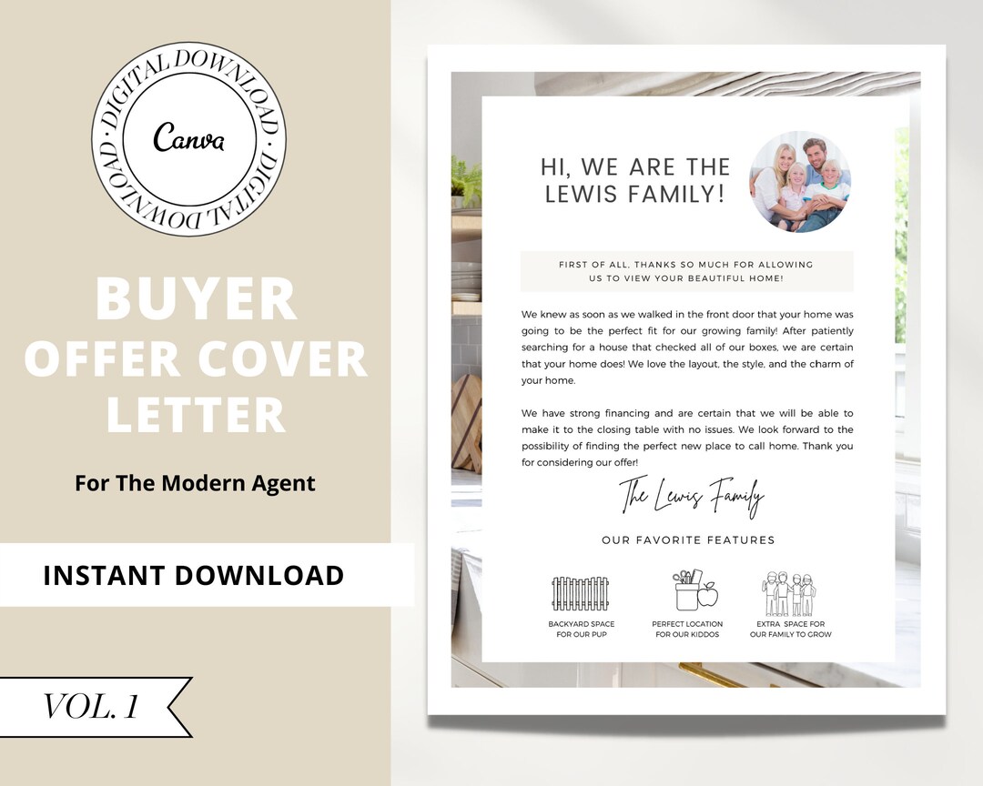 Buyer Offer Cover Letter | Home Buyer Letter to Seller | Canva Template ...