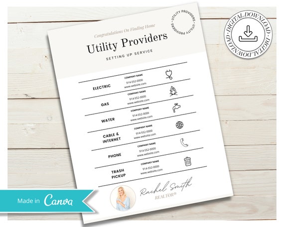 Real Estate Utility Provider List Vendor List Real Estate - Etsy