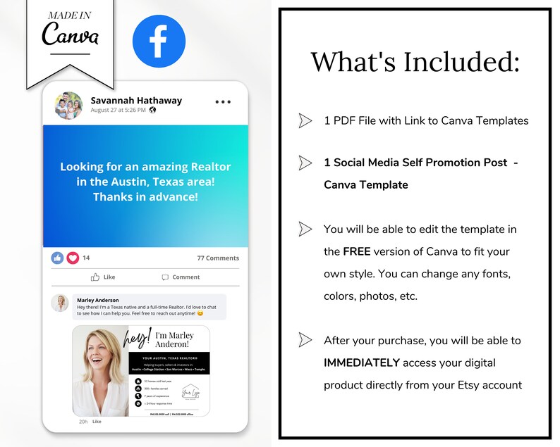 Real Estate Facebook Self Promotion Referral Post Black Real - Etsy