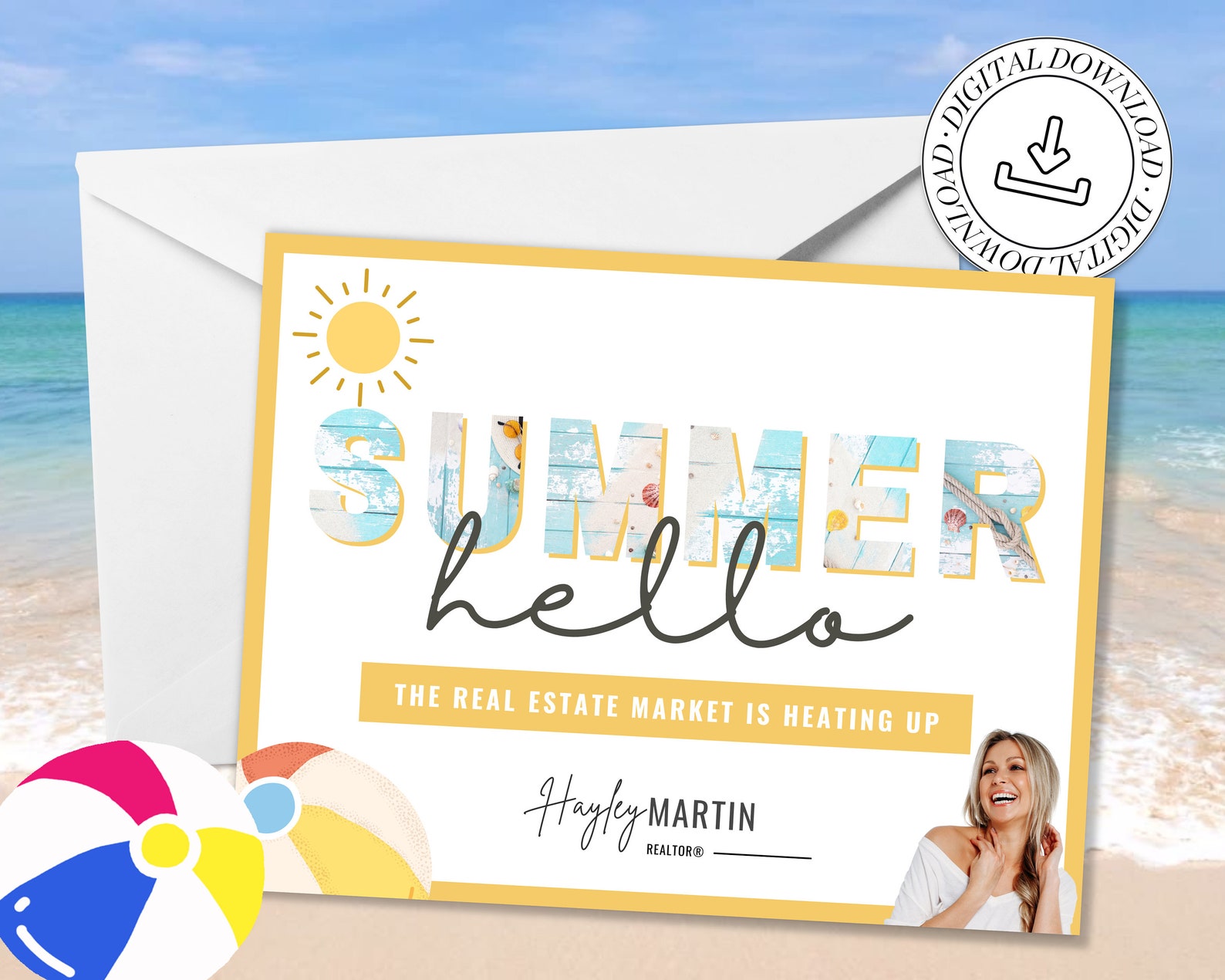 Real Estate Summer Postcard Canva Template Summer Real Estate Marketing ...