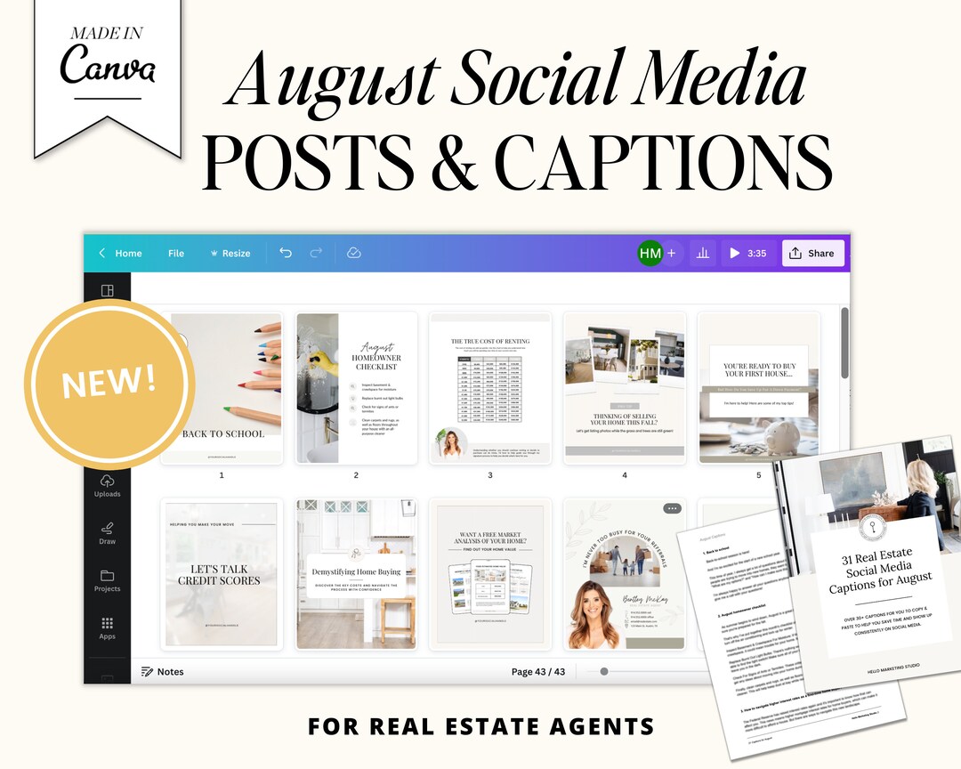 August Real Estate Captions & 31 Matching Real Estate Canva Posts ...