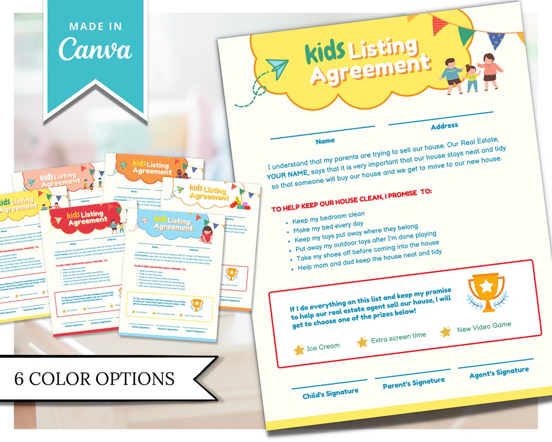 Real Estate Kids Listing Agreement | Real Estate Marketing Canva ...