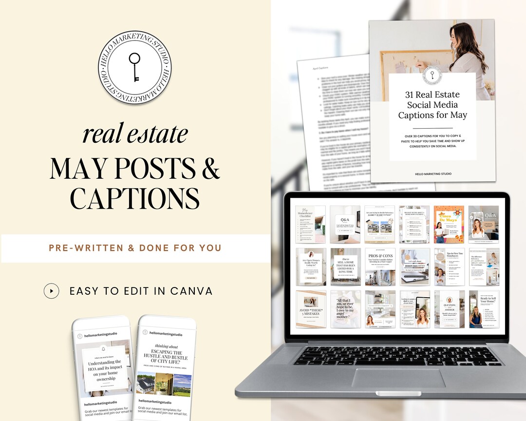 May Real Estate Captions & 31 Matching Real Estate Canva Posts | Real ...