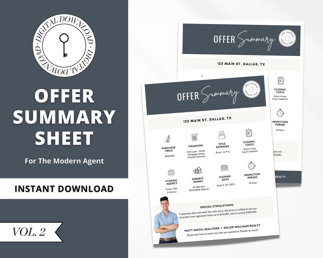 Offer Summary Cover Sheet | Agent Marketing Material | Multiple Offer ...