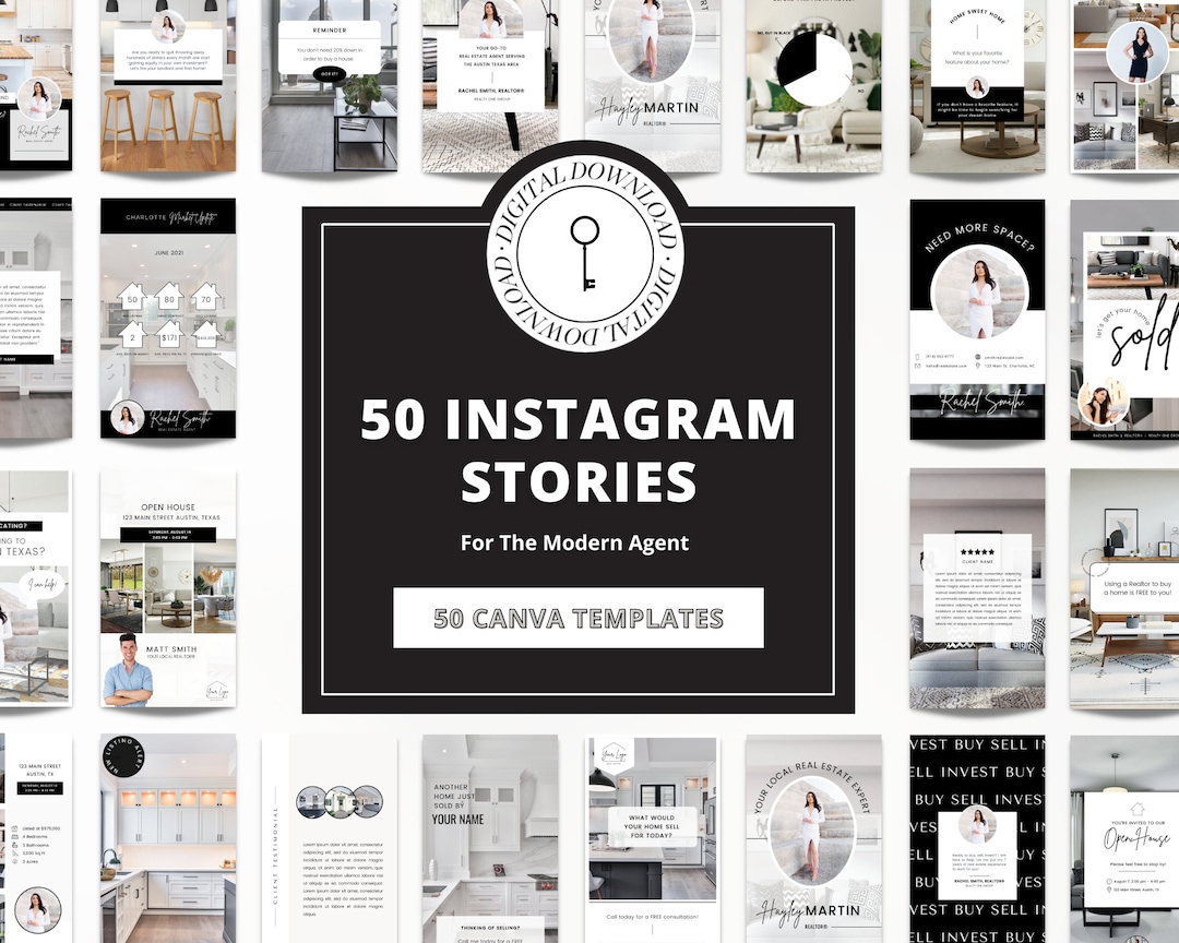 50 Social Media Stories Posts | Modern Real Estate Marketing | Social ...