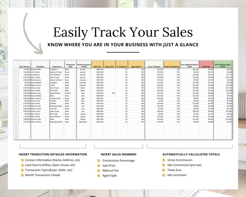 Real Estate Transaction Tracker Real Estate Sales Tracker - Etsy
