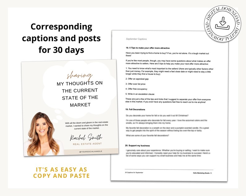 September Real Estate Captions & 30 Matching Real Estate Canva - Etsy