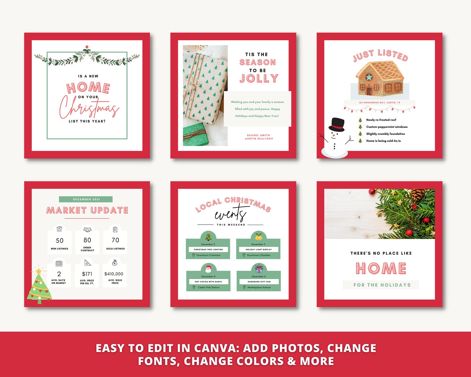 Christmas Real Estate Instagram Posts | Real Estate Marketing Canva ...