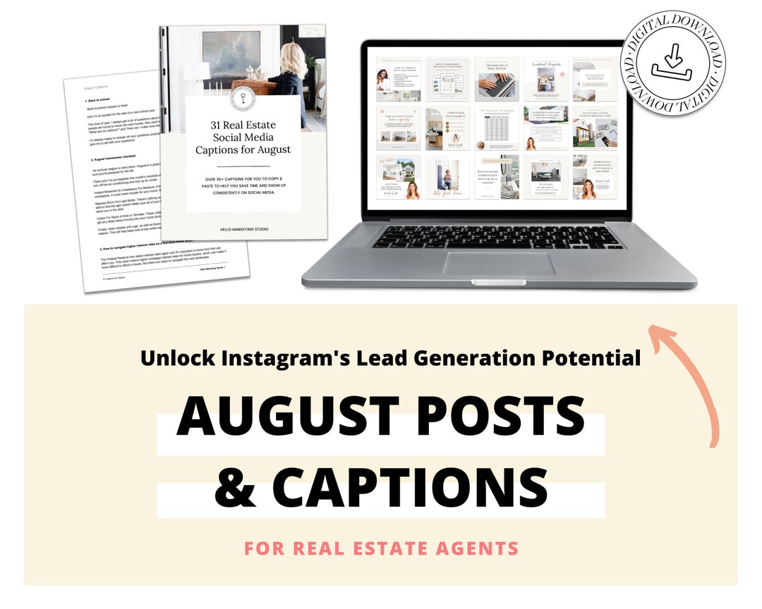 August Real Estate Captions & 31 Matching Real Estate Canva Posts ...