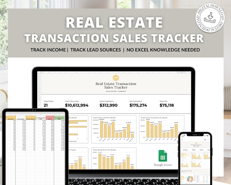 Real Estate Transaction Tracker | Real Estate Sales Tracker | Income ...