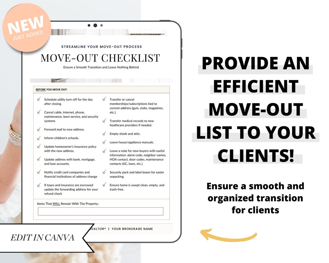 Real Estate Moving Checklist | Moving Guide | Printable Moving ...