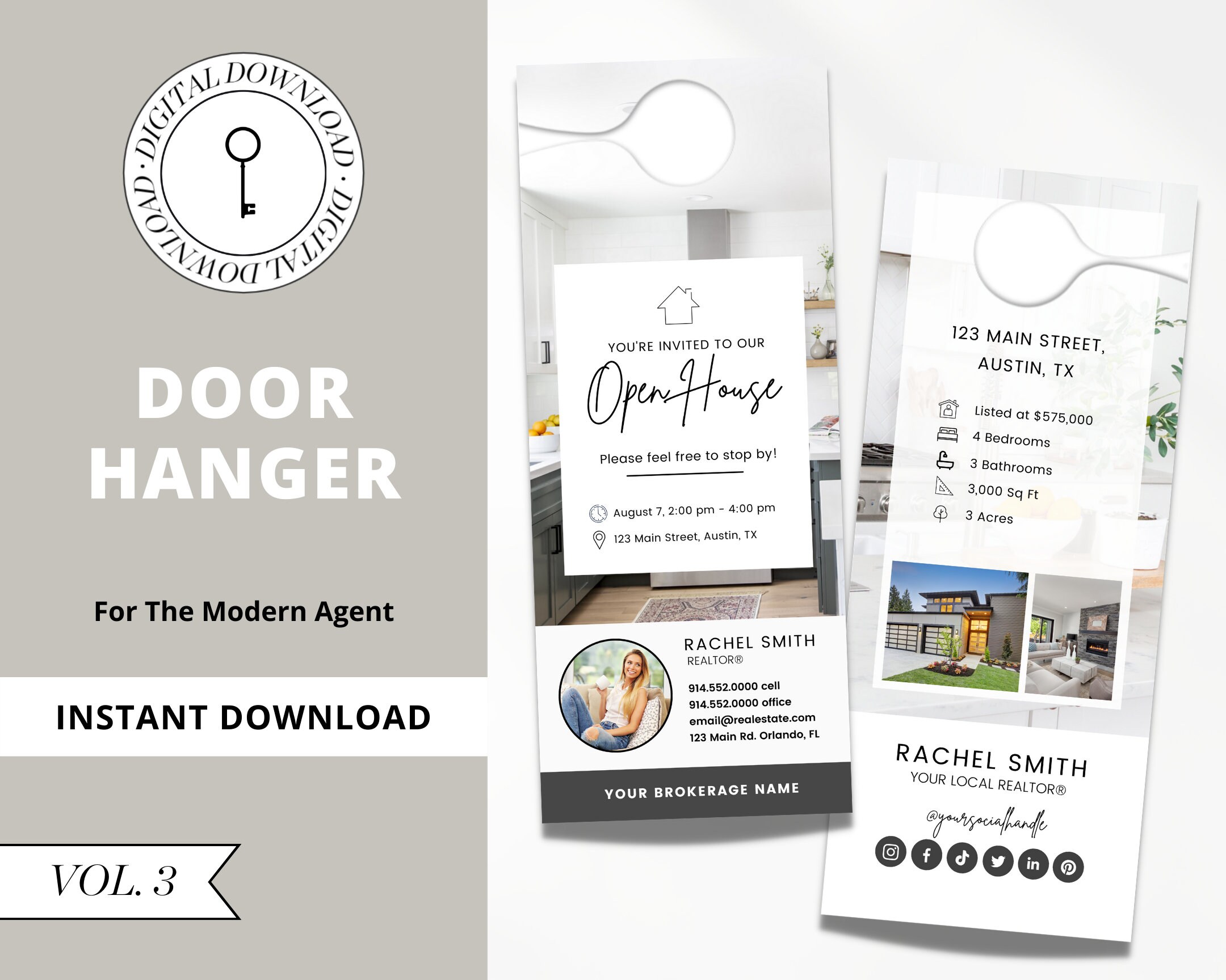 Vol 3 Real Estate Door Hanger Tag Canva Template Modern Etsy