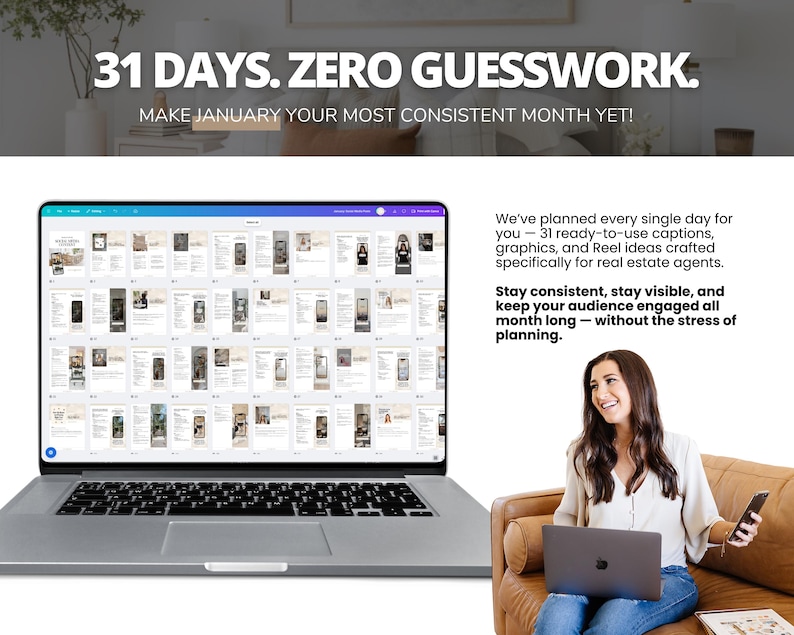 January Real Estate Social Media Content Canva Bundle + Captions - Etsy