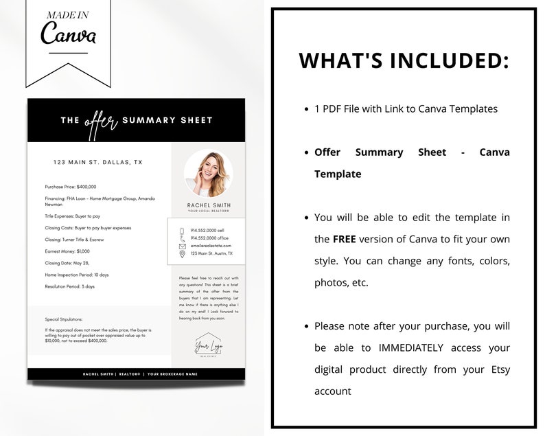 Offer Summary Cover Sheet Real Estate Marketing Multiple - Etsy