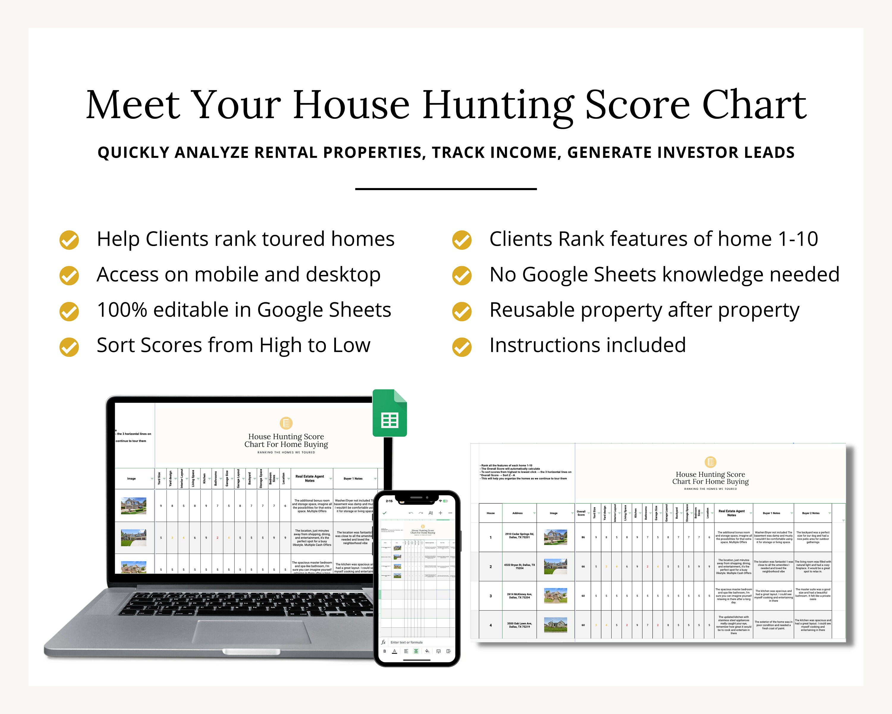 House Hunting Score Chart | House Hunting Schedule | Home Buyer Ranking ...