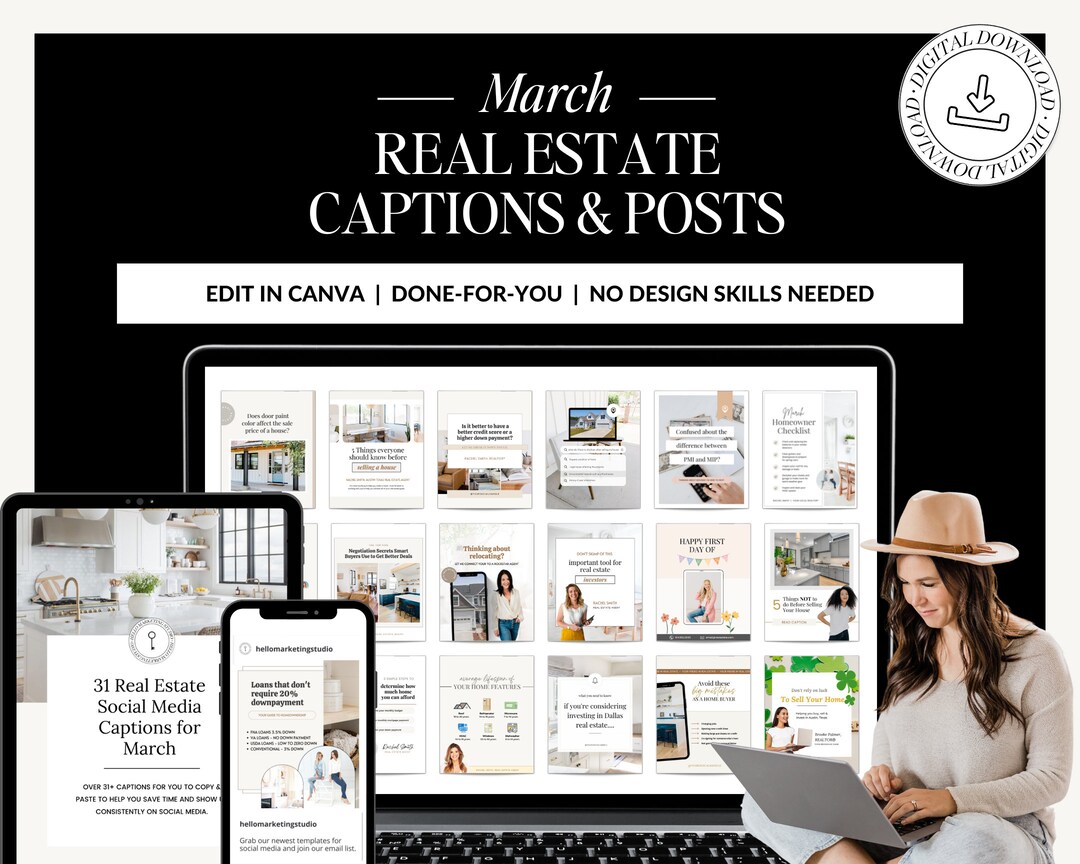 March Real Estate Captions & 31 Matching Real Estate Canva Posts | Real ...