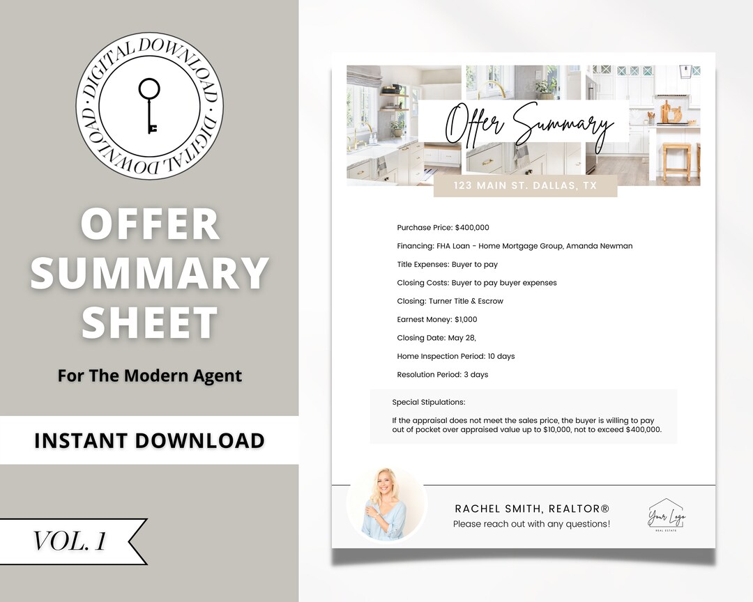 Offer Summary Cover Sheet | Real Estate Marketing | Multiple Offer ...