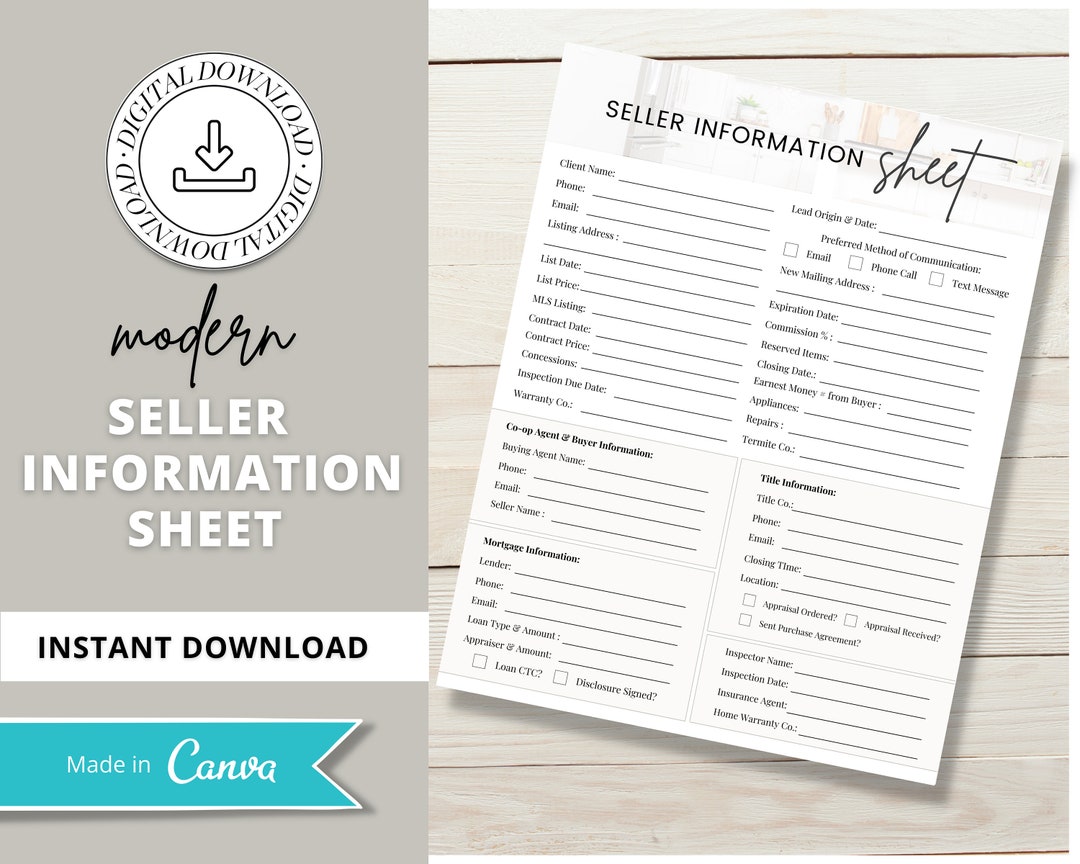 Seller Information Sheet | Client Info | Client In-take Sheet | Real ...
