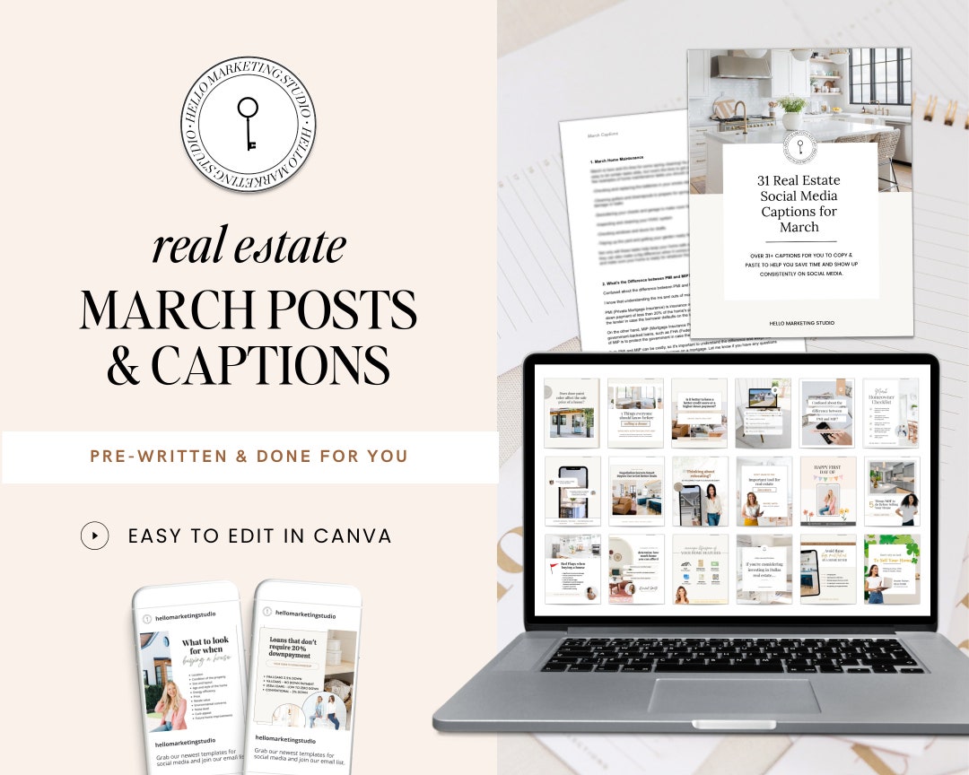 March Real Estate Captions & 31 Matching Real Estate Canva Posts | Real ...