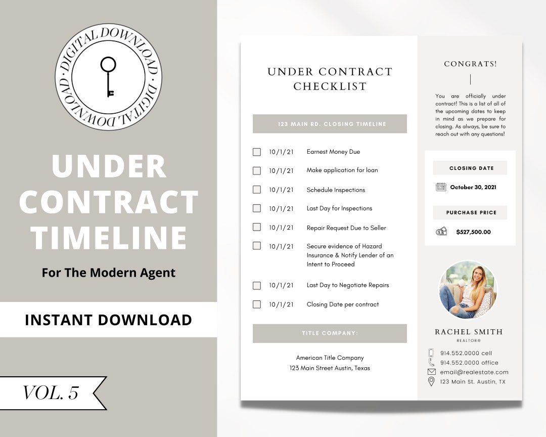 Under Contract Checklist for Realtors | Real Estate Template | Real ...