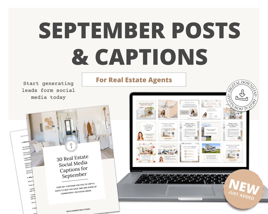 September Real Estate Captions & 30 Matching Real Estate Canva Posts ...