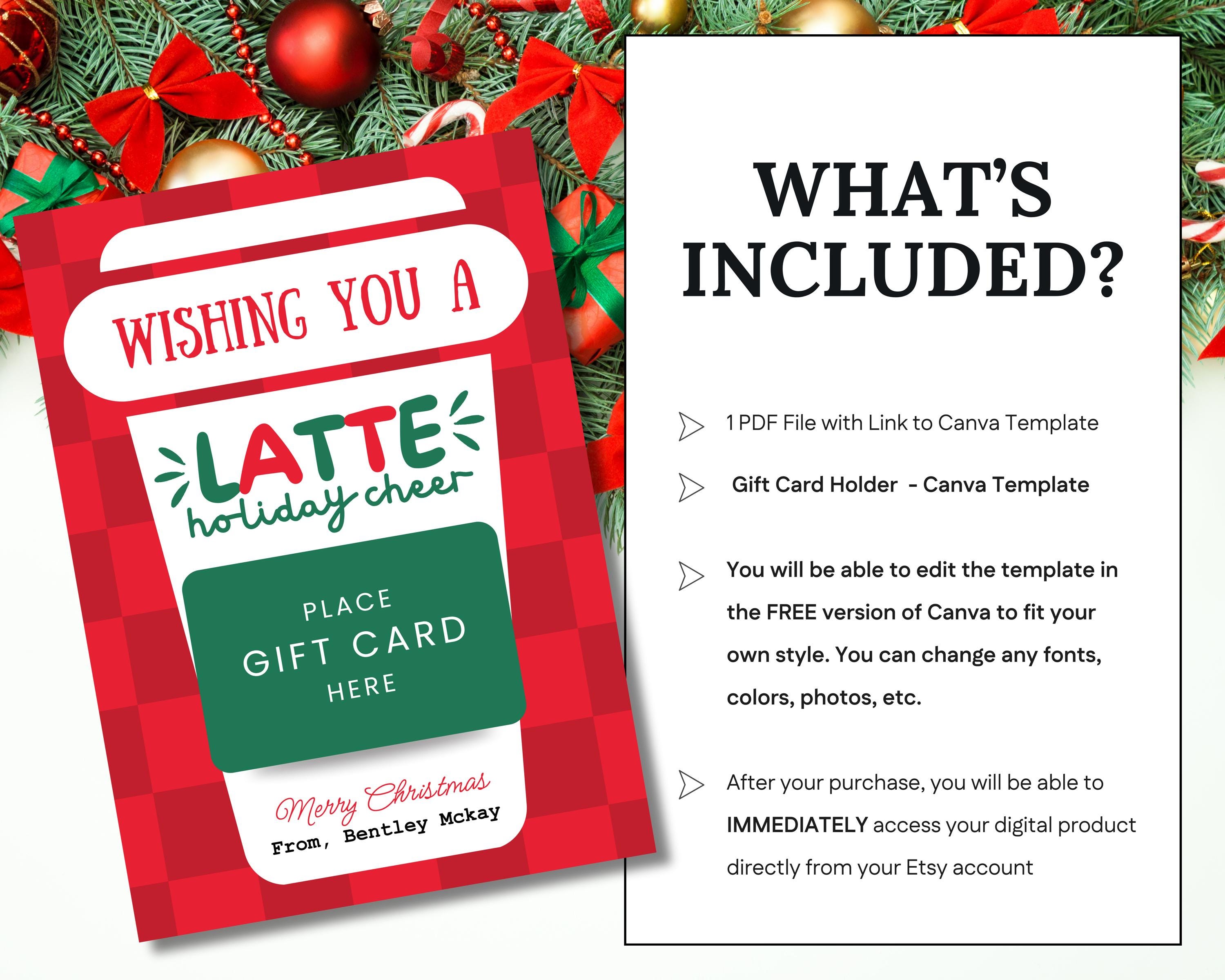 Latte Christmas Gift Card Holder: Printable Holiday Template - Etsy