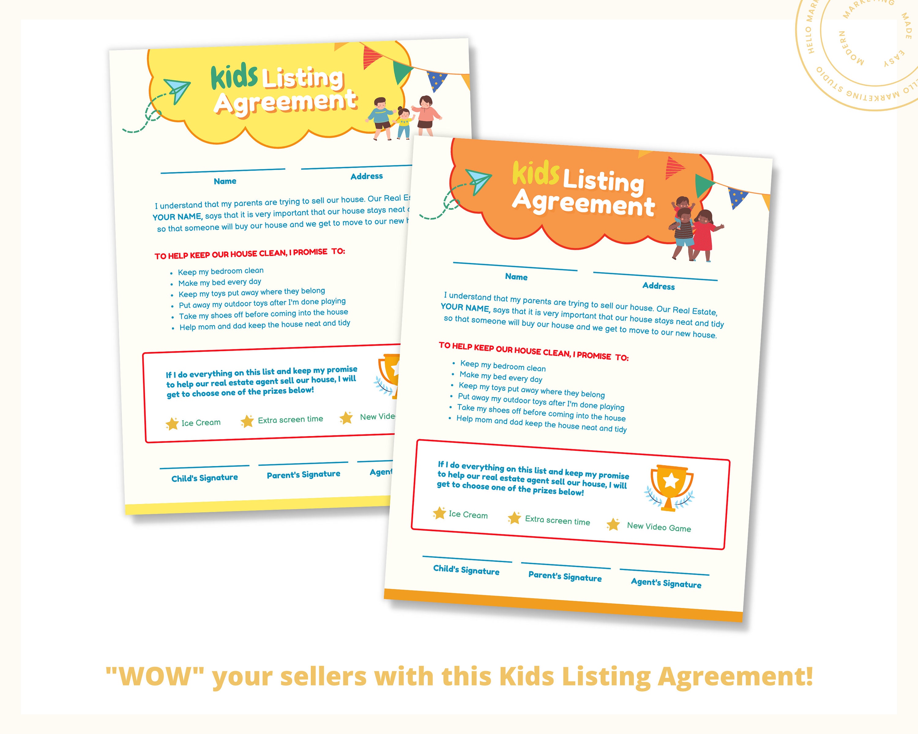 Real Estate Kids Listing Agreement Real Estate Marketing - Etsy