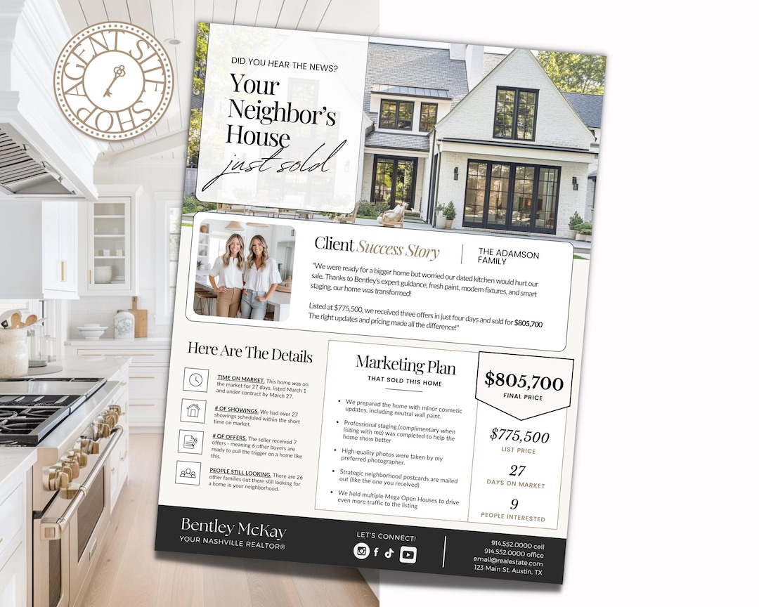 Your Neighbor's House Just Sold Flyer | Just Sold Letter | Real Estate ...