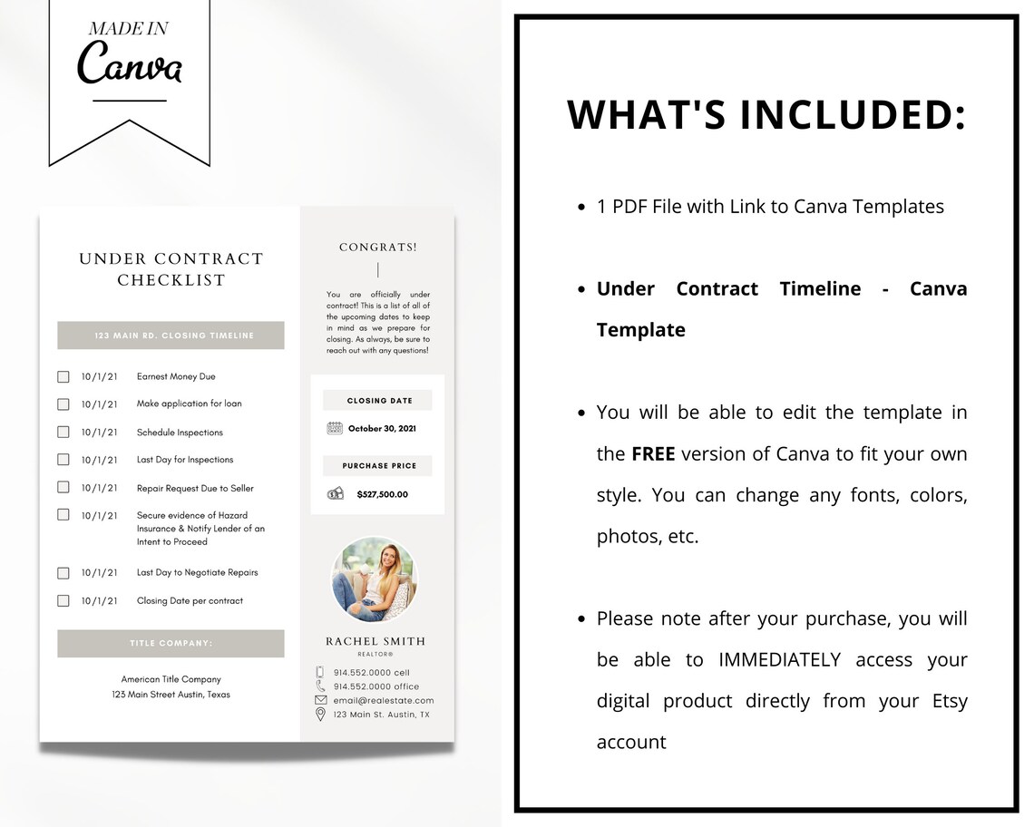 Under Contract Checklist for Realtors Real Estate Template | Etsy