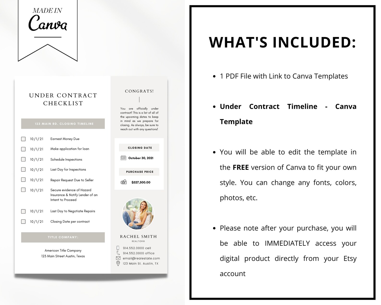 Under Contract Checklist for Realtors | Real Estate Template | Real ...