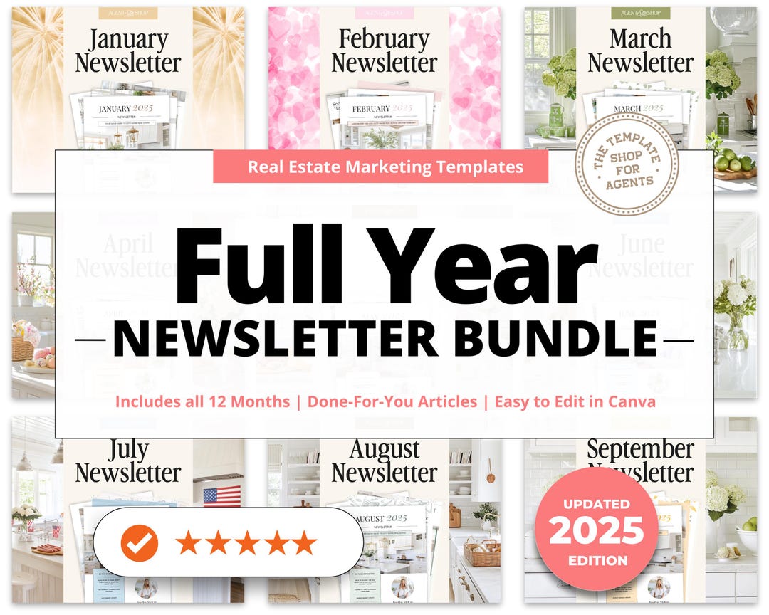 2025 Real Estate Newsletter Bundle| Real Estate Full Year Newsletter ...