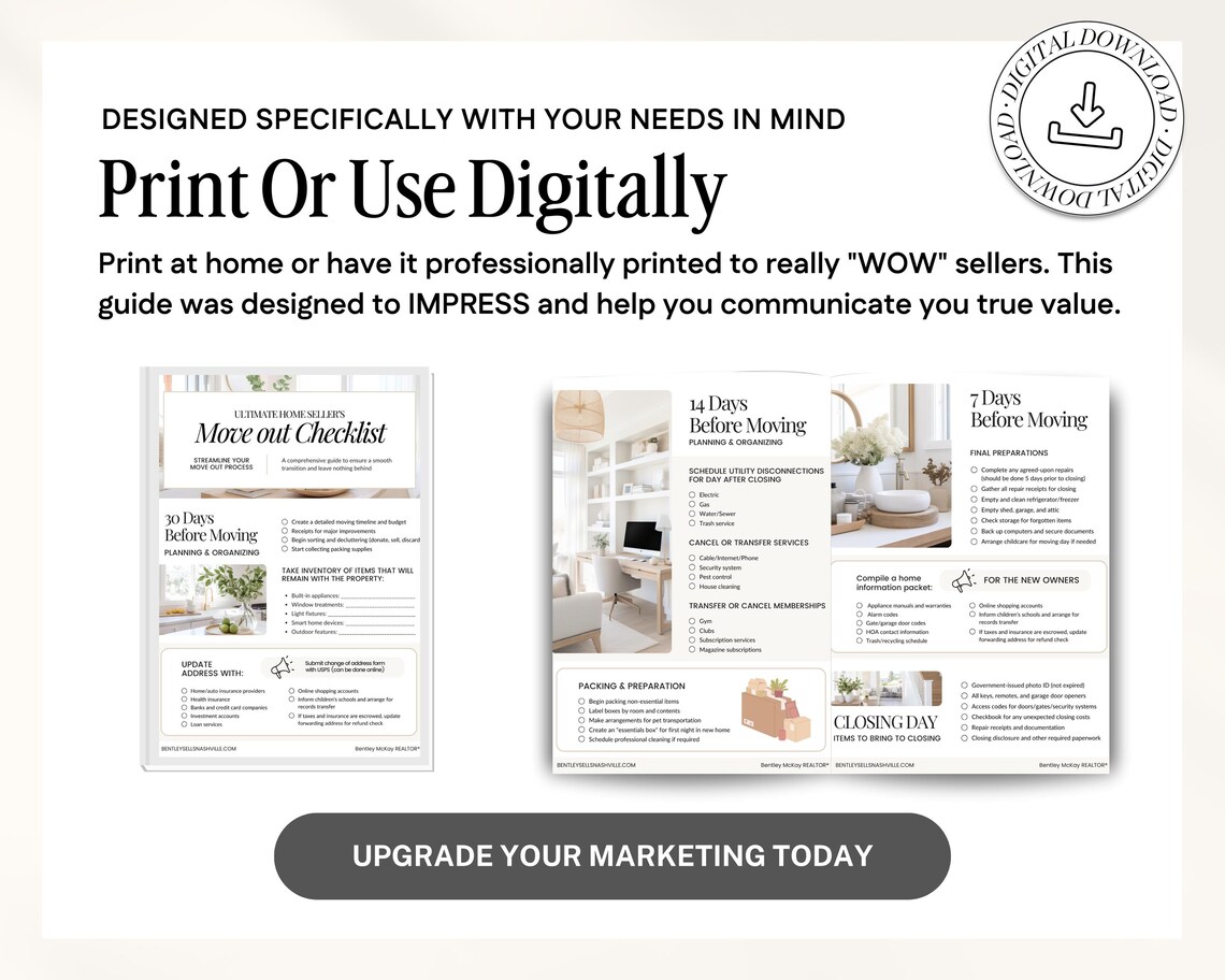 Moving Checklist | Real Estate Agent Marketing Flyer | Editable Canva ...